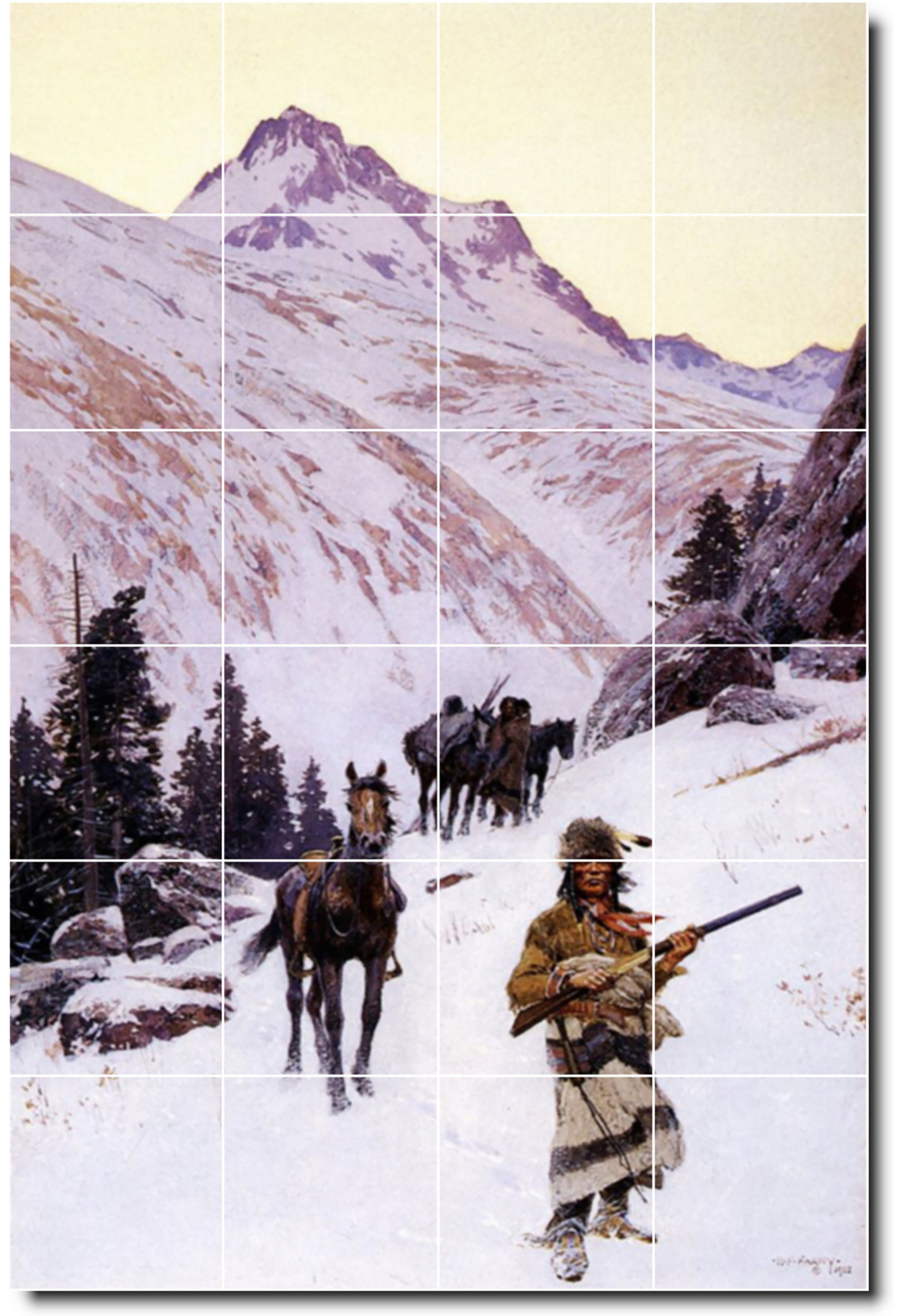 Henry Farny Western Painting Ceramic Tile Mural #92, 24" Wide x 36 ...