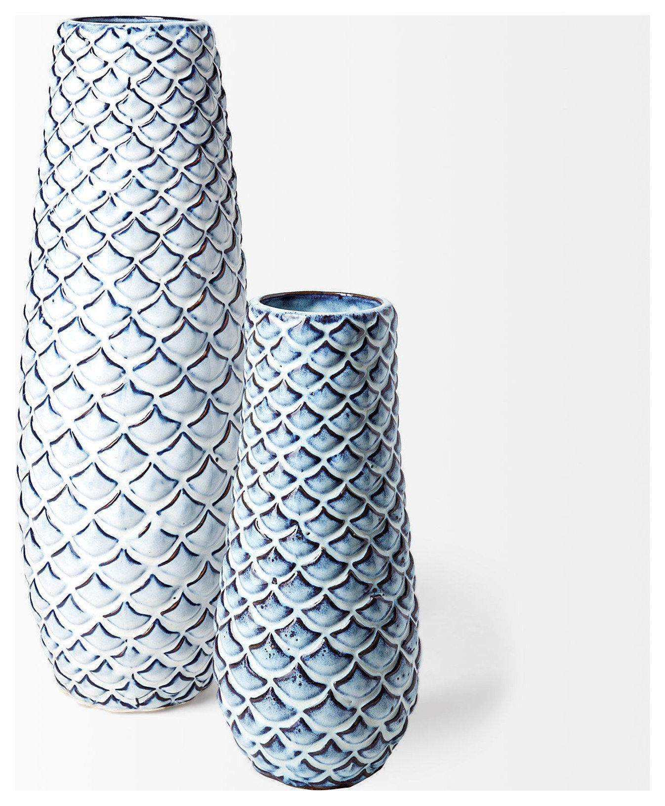 16" Aqua Blue Glaze Fishscale Pattern Ceramic Vase - Beach Style ...