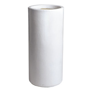 36 In. Tall White Round Ceramic Pot - Contemporary - Outdoor Pots And ...