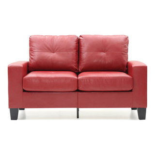 Red Faux Leather Sofa With Flared Arms - Contemporary - Sofas - by ...