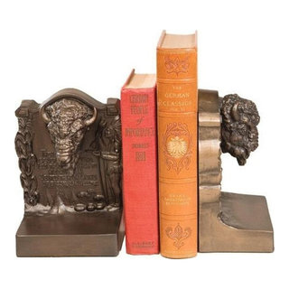 Lodge-Style Buffalo Head Inscribed Bookends - Southwestern - Bookends ...