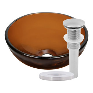 Ty Mini 12" Clear Tea Brown Round Glass Vessel Bathroom Sink with Drain ...