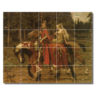 Alphonse Mucha Horses Painting Ceramic Tile Mural #1, 30" Wide x 24 ...