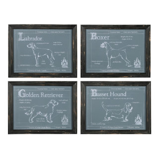 Rectangular Wooden Wall Art with Different Dog Breeds,Assortment of 4 ...