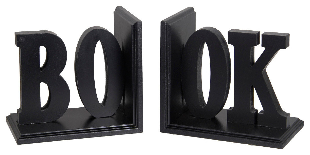 Benzara Contemporary BOOK Word Wooden Bookends with Cut Out Accents ...