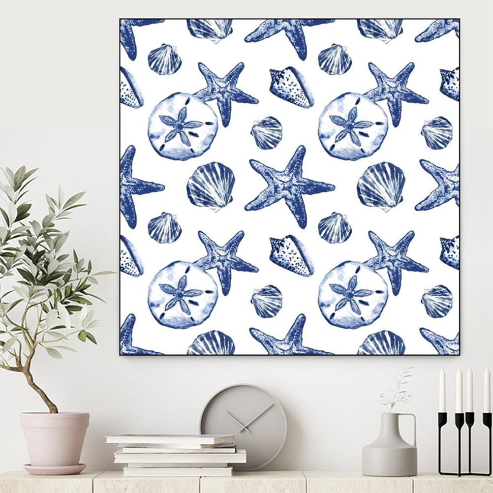 Giant Art Canvas 20x20 Deep Ocean Treasures White Pattern Framed in ...