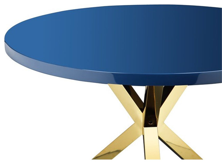 Pangea Home Remi Modern Lacquer & Polished Steel Metal Dining Table in ...