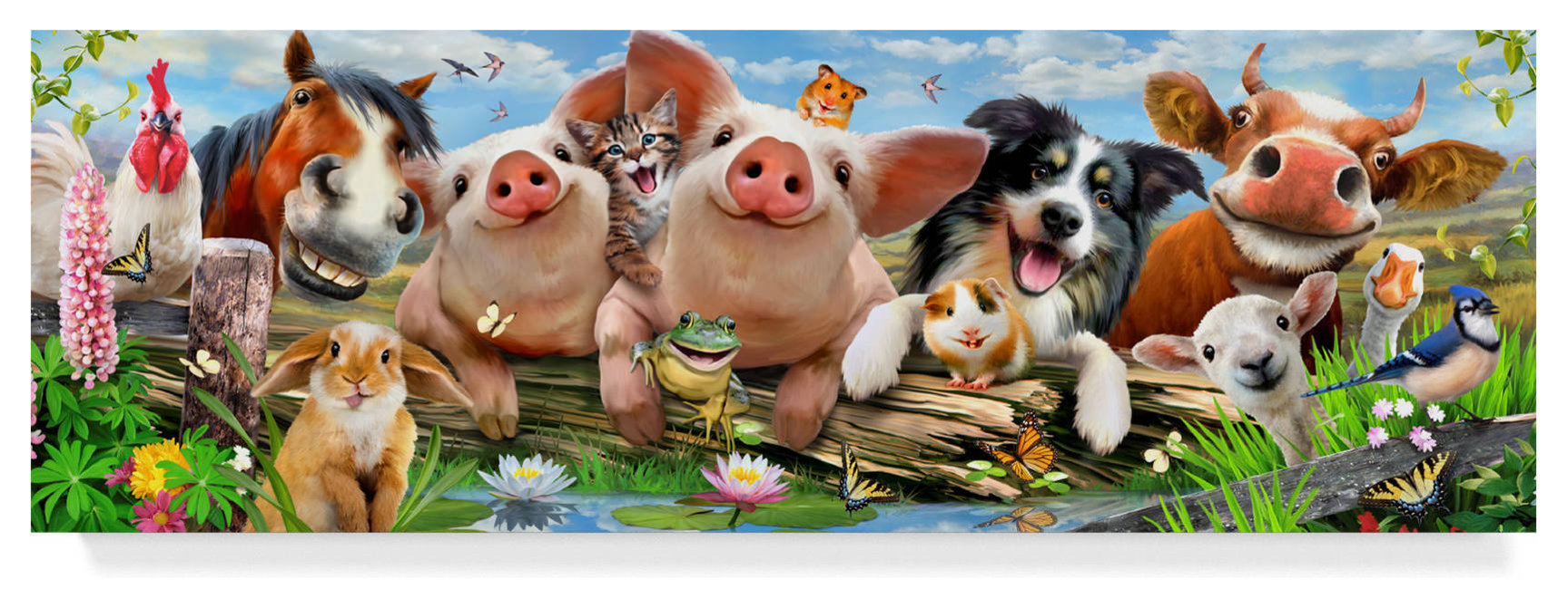 "Happy Farm Animals" by Howard Robinson, Canvas Art, 8"x24" - Farmhouse ...