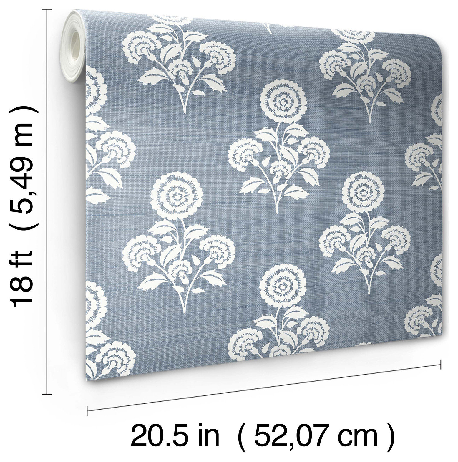 Flourish Block Print Min Blue Faux Grasscloth Peel and Stick Wallpaper ...