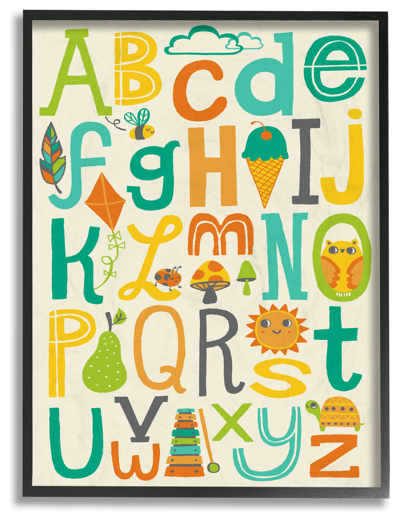 Teal Orange and Green Alphabet Animals And Fun Food Framed Giclee, 11 ...