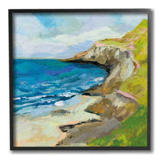 Beach Cove and Cliff Abstract Waves Blue Green Painting, 1-Piece, 17x17 ...