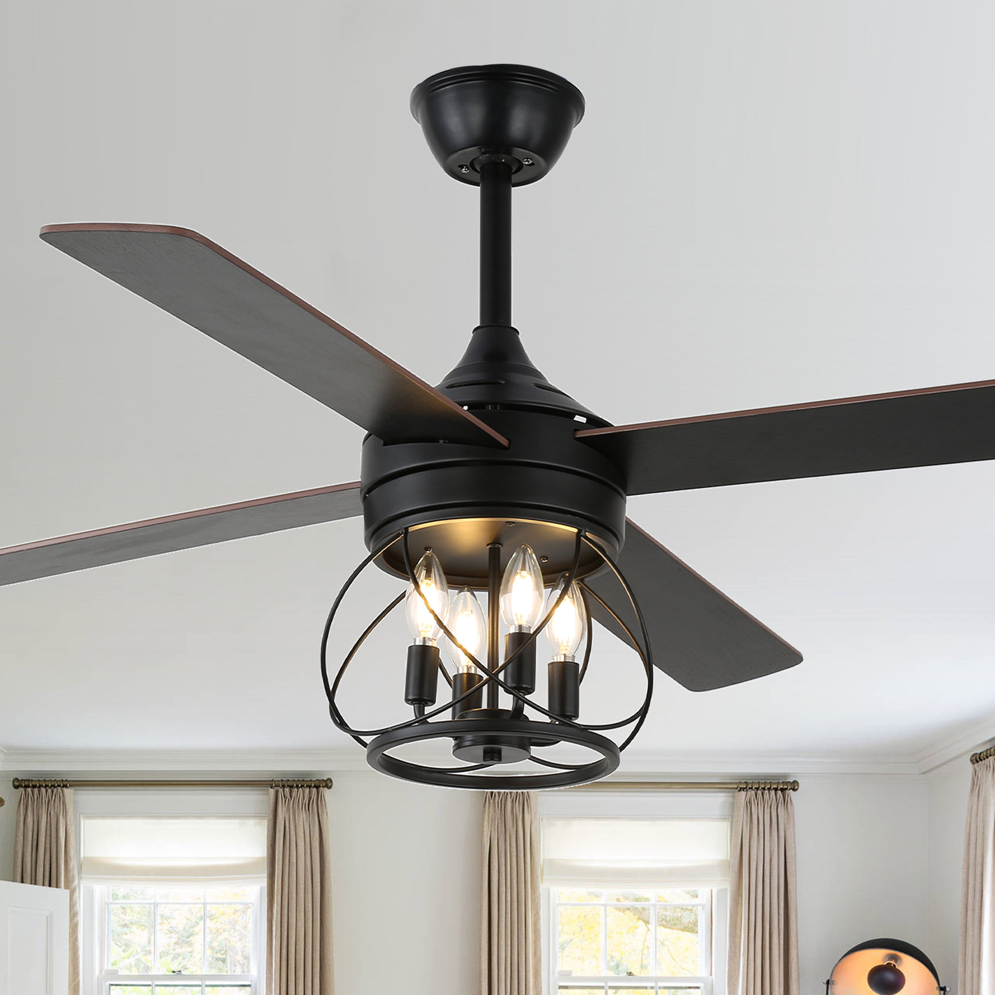 52" Farmhouse Wood Ceiling Fan with Remote and Light,6-Speed Rustic ...