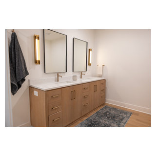 Modern Cozy Basement Remodel with Kings Buff Oak Flooring - Modern ...