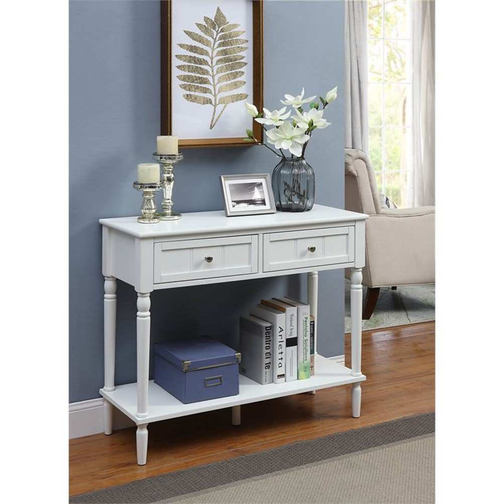 Convenience Concepts French Country Two-Drawer Hall Table in White Wood ...