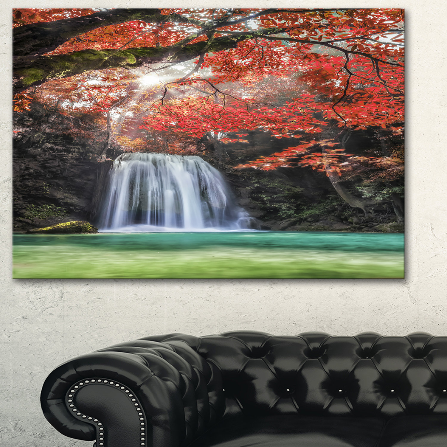 "Erawan Waterfall" Photography Canvas Art Print, 32"x16" - Rustic ...