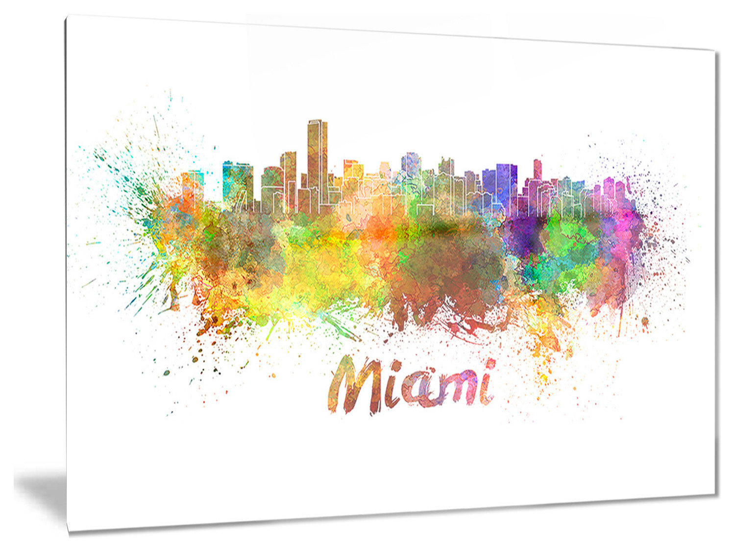 "Miami Skyline" Cityscape Glossy Metal Wall Art, 28"x12" - Contemporary ...