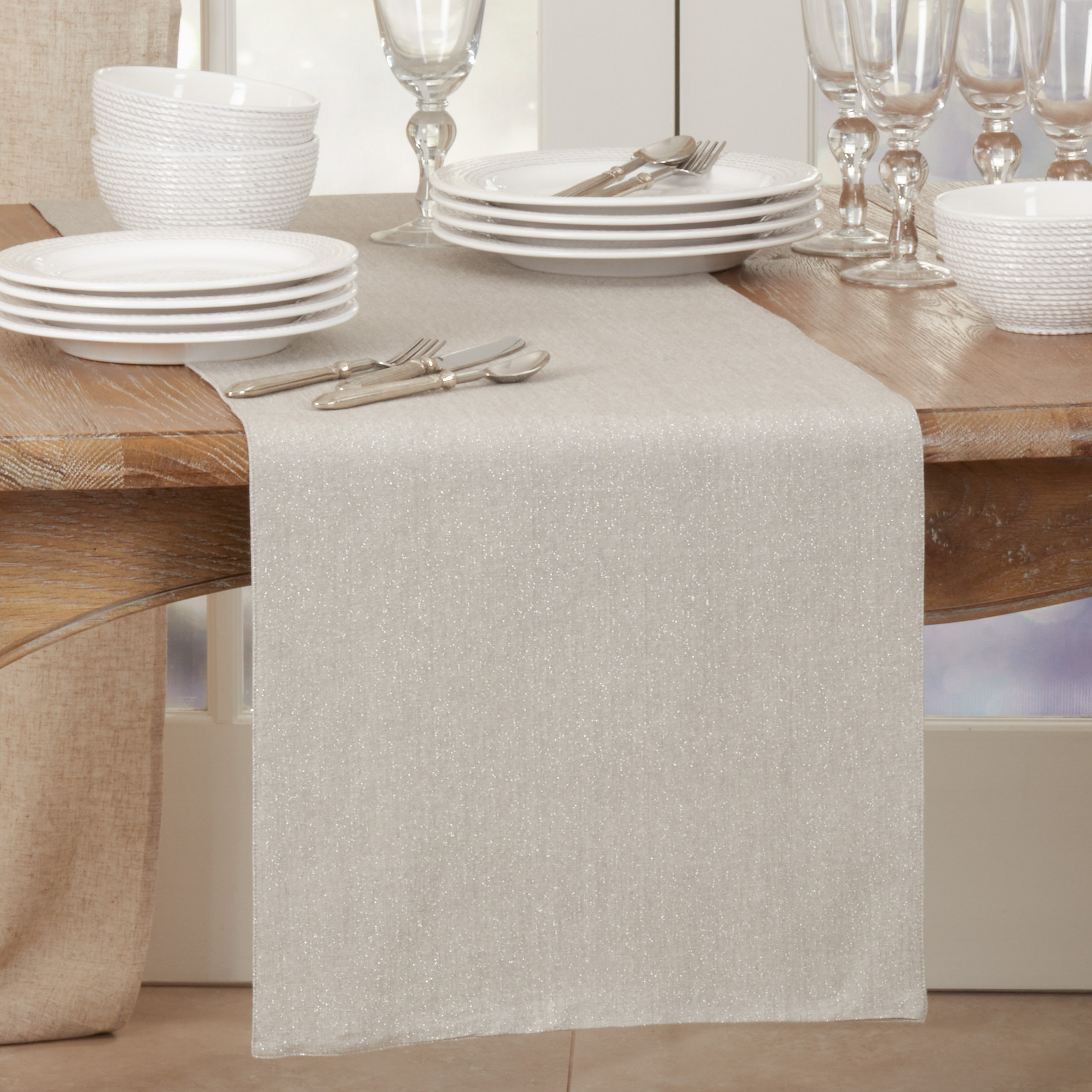 Runner With Shimmer Design, Silver - Contemporary - Table Runners - by ...