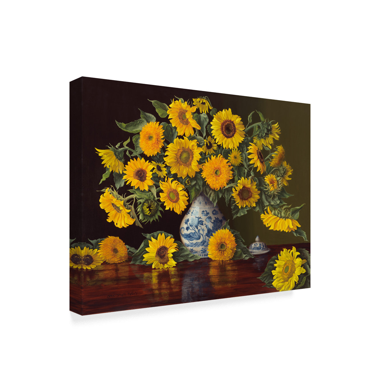 Christopher Pierce 'Sunflowers In Blue And White Vase' Canvas Art, 19 ...