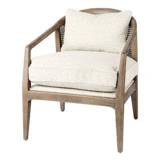 Landon Cream Fabric Seat w/ Light Brown Solid Wood & Cane Back Accent ...