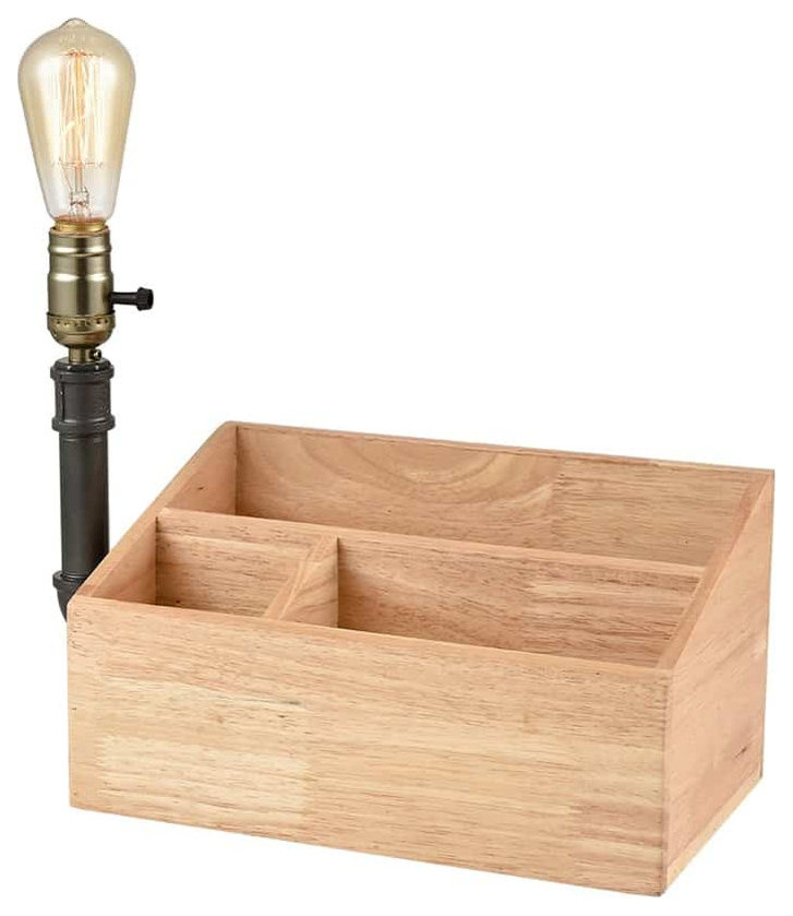 Farmhouse Table Lamp with Wooden Storage Base Plug in Light ...