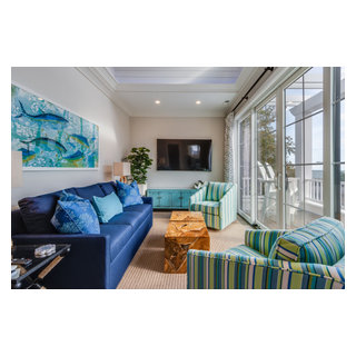 Colorful sitting room with a view of the Atlantic Ocean - Beach Style ...