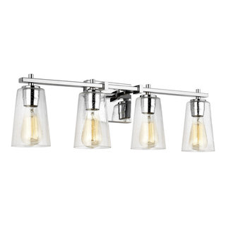 Mercer Bathroom Vanity Light, 4-Light, Chrome, Clear Seeded Shade, 28. ...