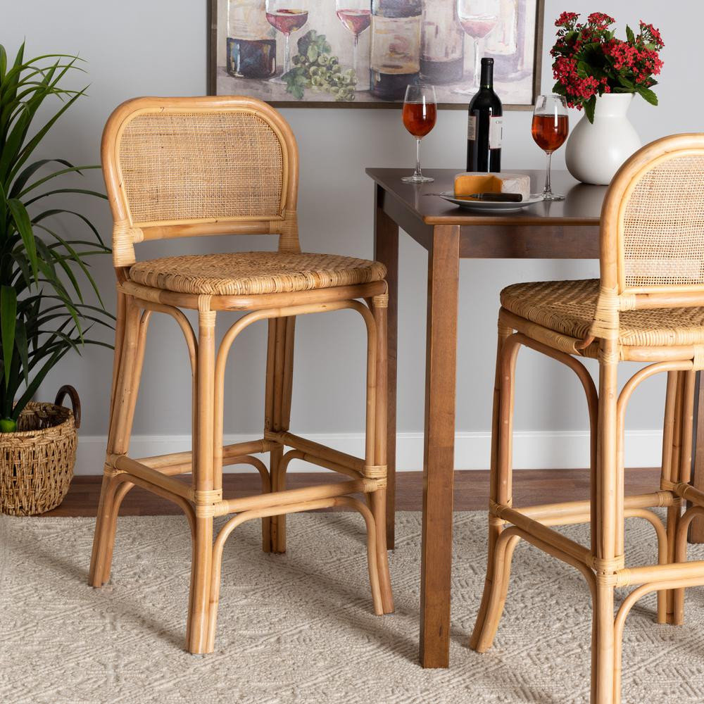 Baxton Studio Adrena Modern Bohemian Natural Brown Rattan Bar Stool ...