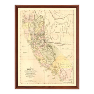 California Map Framed Art 1851, Vintage California Wall Decor, 24x36 ...