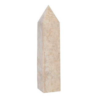 Luxe Natural Stone Obelisk Sculpture, Geometric Alabaster White ...