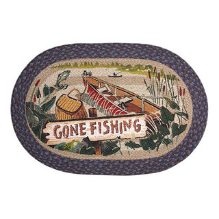 Gone Fishing Oval Patch Rug - Rustic - Area Rugs - by Uber Bazaar | Houzz