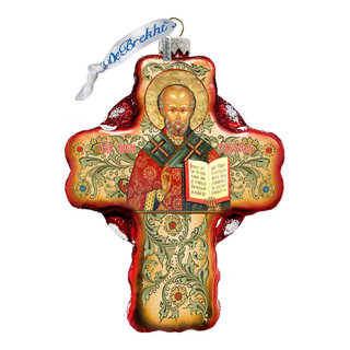 Saint Nicholas Icon Cross Glass Ornament - Traditional - Christmas ...