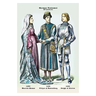 German Costumes: Married Woman, Citizen, Knight, 12" x 18 ...