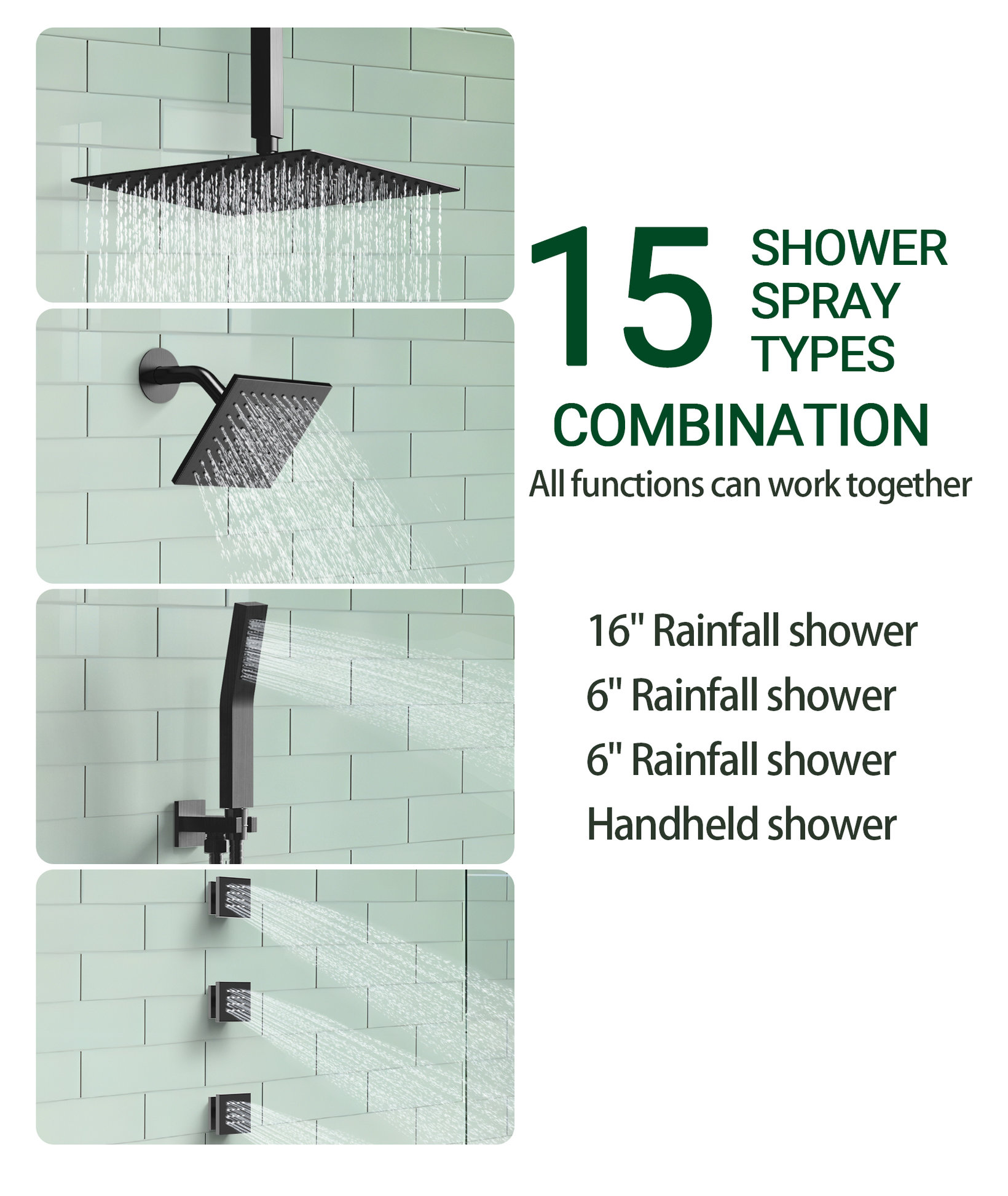 Thermostatic Ceiling Mount Rainfall Dual Shower Head Shower System, 16 ...