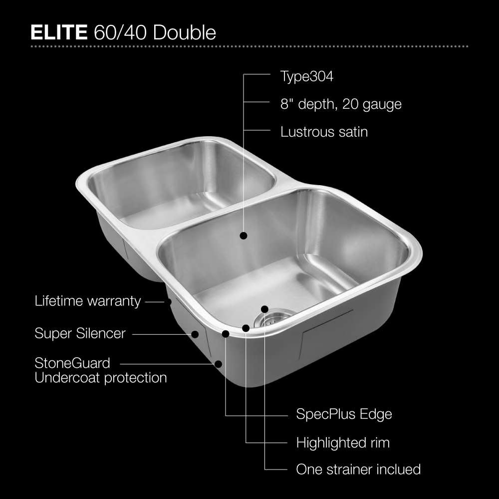 Houzer EC-3208SR Elite 31-1/2" Undermount Double Basin Stainless ...