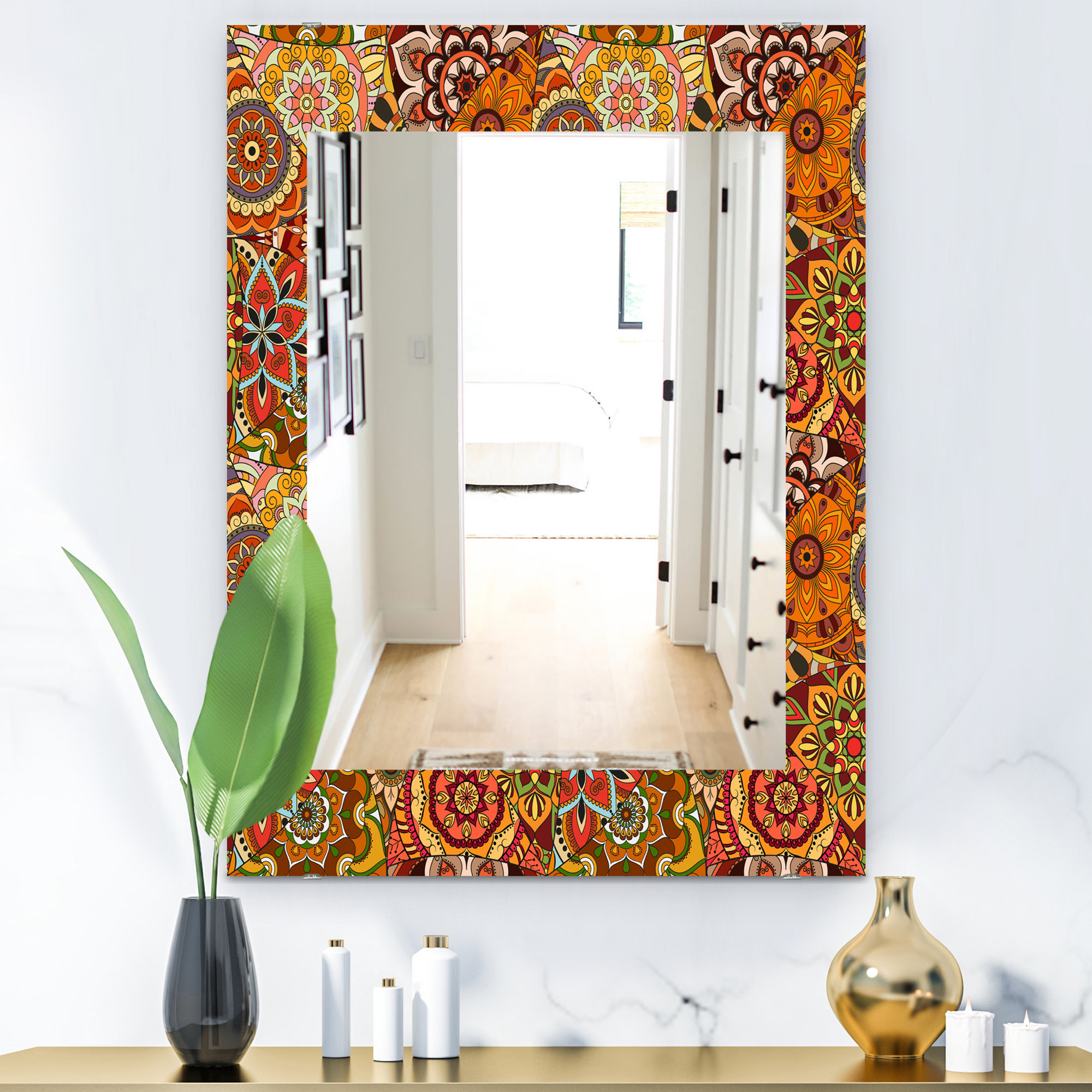 Pattern Tile With Mandalas Bohemian And Eclectic Frameless Wall Mirror ...