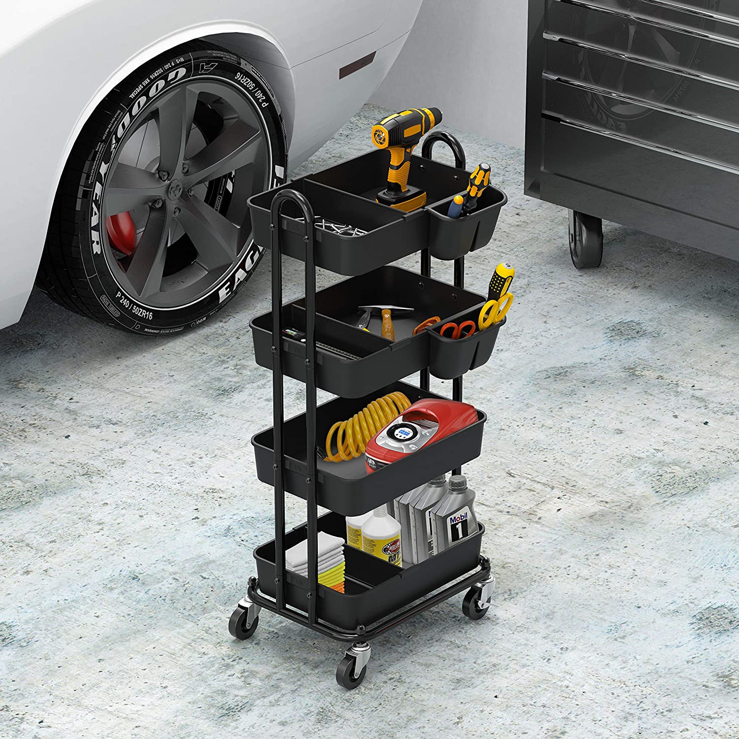 4-Tier Multifunctional Rolling Cart ,with Basket Dividers and Hanging ...