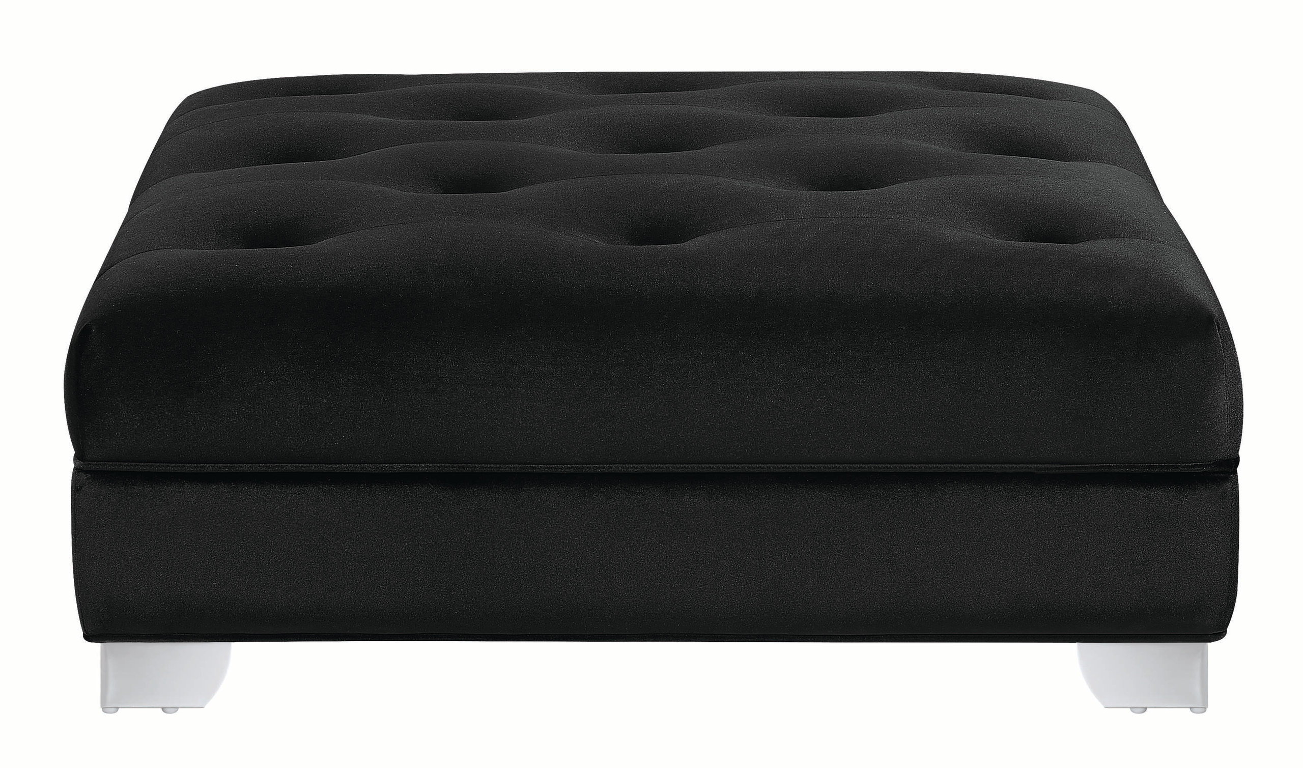 Fabric Upholstered Wooden Ottoman W Tufted Seat and Sturdy Legs,Black ...