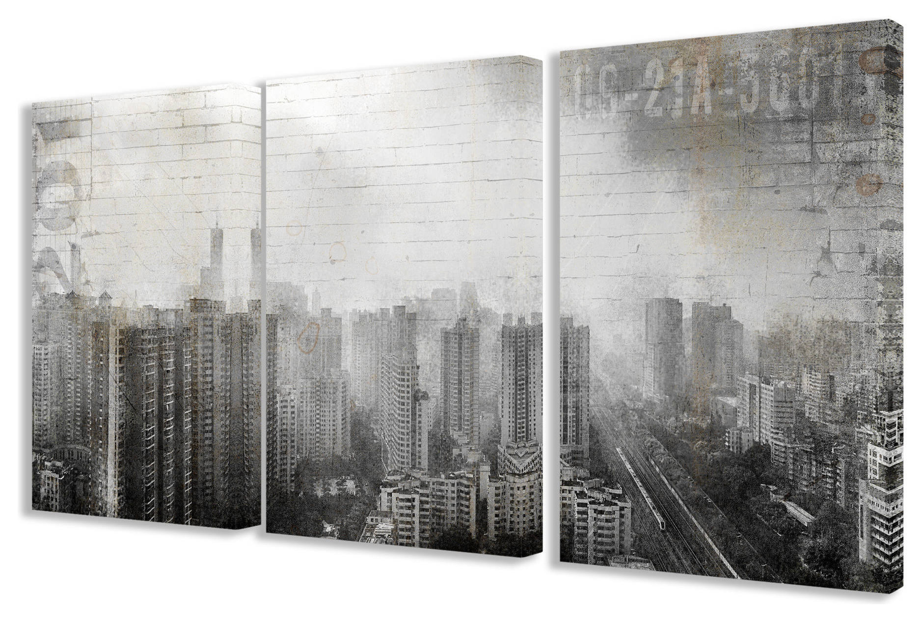 "Distressed Urban Day Triptych" Wall Plaque Art Set, 3pc, each 11 x .5 ...