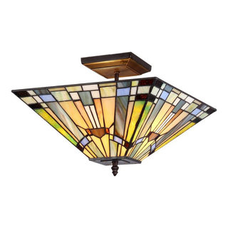 Kinsey Tiffany-Style 2 Light Mission Semi-Flush Ceiling Fixture 14 ...