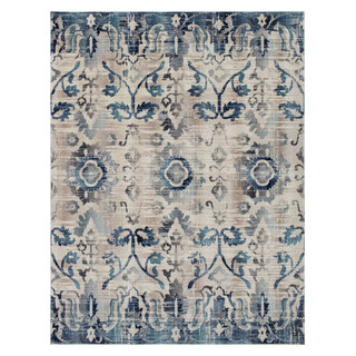 Noori Rug Low-Pile Rolland Ivory and Blue Rug, 3'2" x 5'2 ...