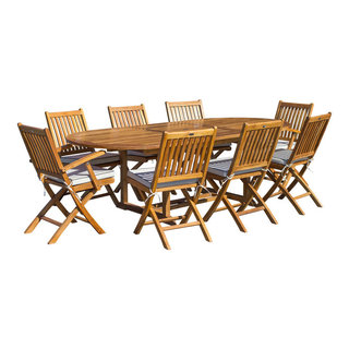 9-Piece Teak Wood Santa Monica Dining Set with Oval Extension Table and ...