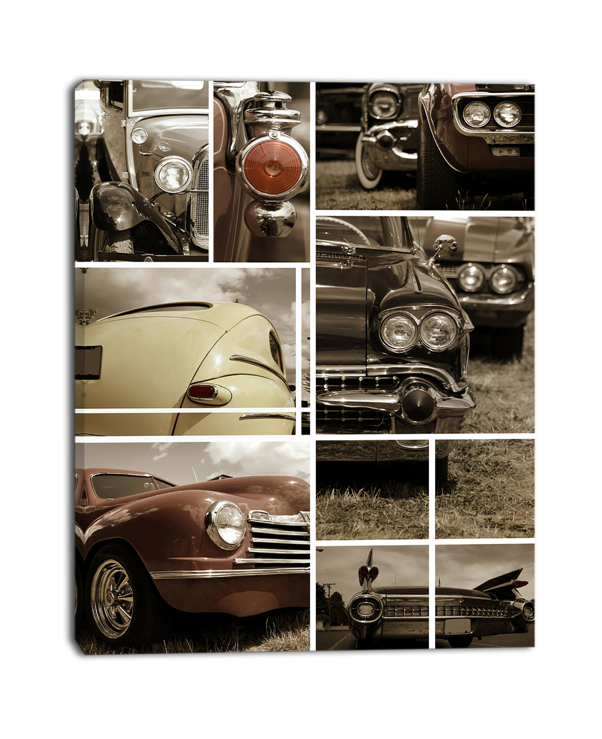 Classic Car Collection Collage, Abstract Canvas Art Print, 12"x20"x1 ...