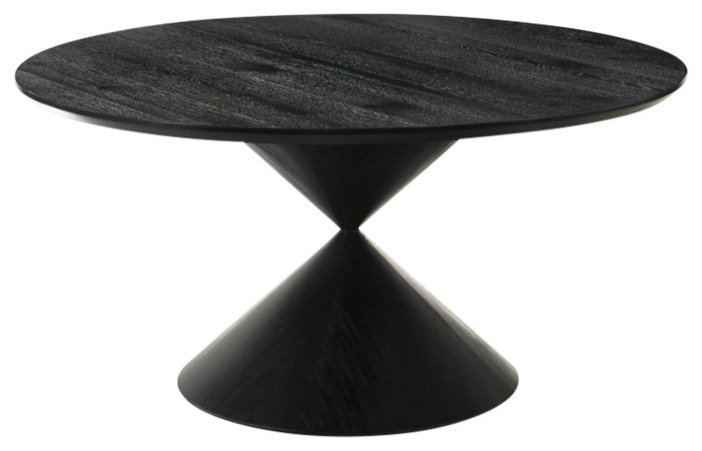 Haven 59" Round Ebony Black Pedestal Dining Table With Hourglass Base ...