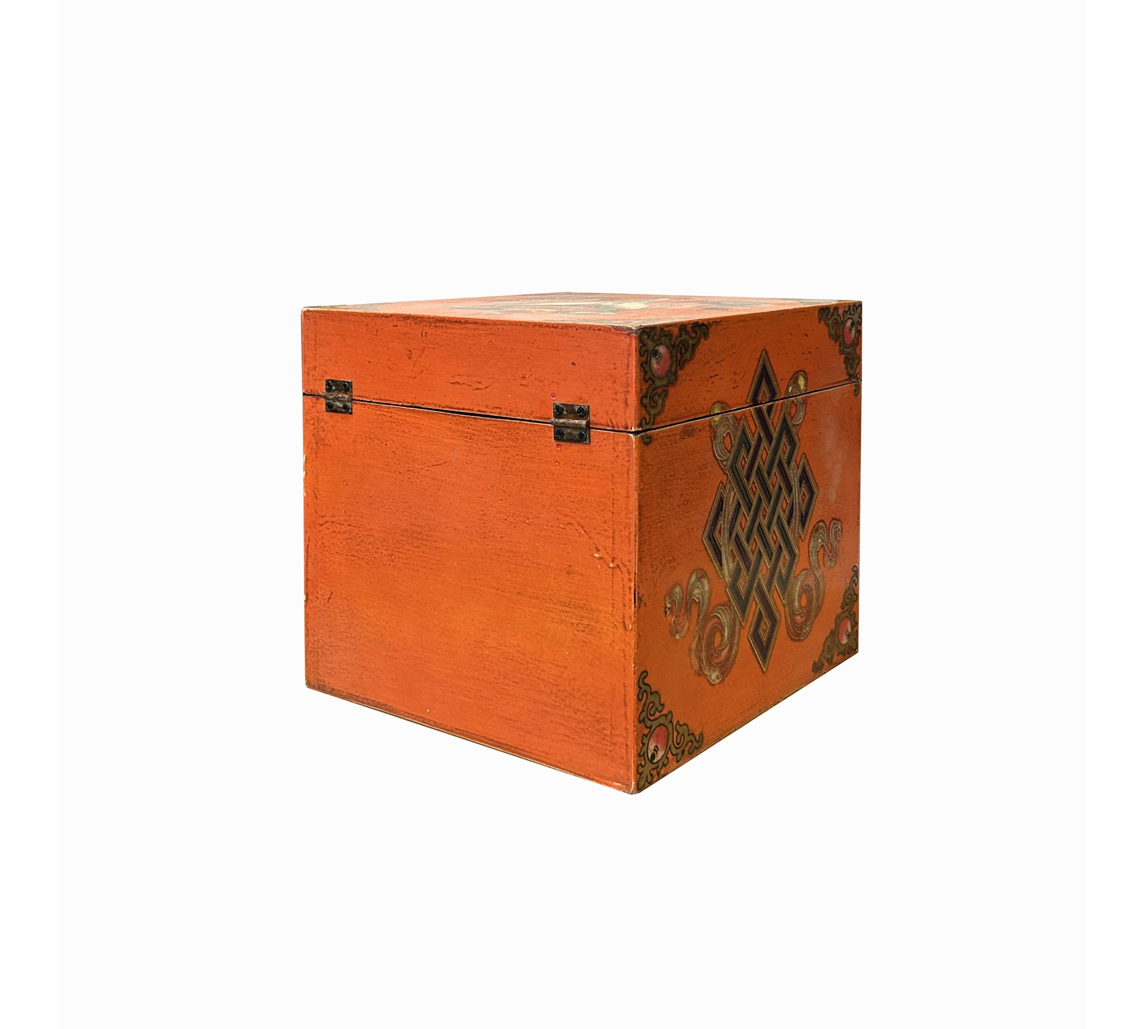 Chinese Distressed Orange Conch Graphic Square Shape Box Hws3496 ...