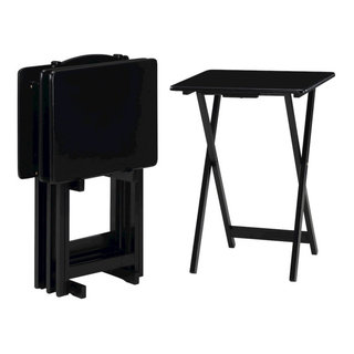 Donna 4-piece TV Tray Table Set with Stand Black, 10' Round ...