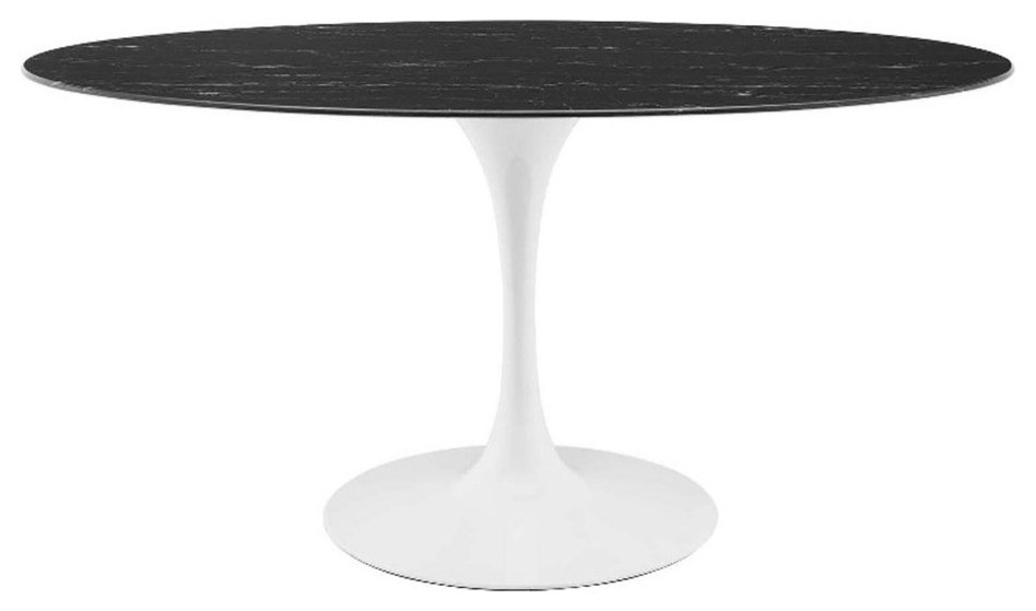 Modway Lippa 60" Oval Metal & Artificial Marble Dining Table in Black ...