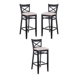 Home Square 42"H Back Bar Stool in Black - Set of 3 - Transitional ...