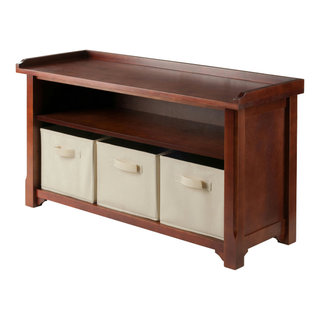 Verona 4-Pc Storage Bench with 3 Foldable Fabric Baskets, Walnut and ...