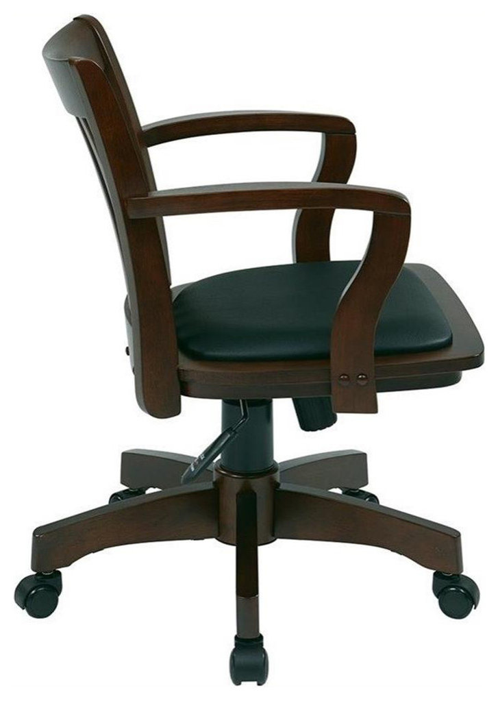 Deluxe Wood Bankers Chair with Vinyl Padded Seat in Espresso and Black ...