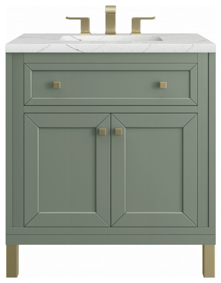 30 Inch Modern Farmhouse Green Single Sink Bathroom Vanity Quartz ...